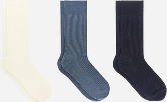 Arket Gerippte Socken Aus Supima-Baumwolle 3er-Pack -Blau