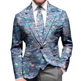 Generic Veste &agrave; paillettes pour homme - Imprim&eacute; multicolore - Costume de carnaval - Veste de costume slim fit - Avec motif cravate - Tenue de f&ecirc;te disco des a