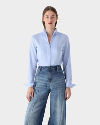 van Laack Kelchkragenbluse aus Dobby-Baumwolle