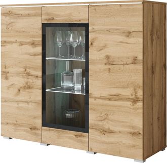 Mirjan24 Kommode Doppo 120 mit 3 T&uuml;ren, Sideboard, Anrichte, 120x104x40 cm, Highboard, Mehrzweckschrank, Wohnzimmer (Wotan, mit LED Beleuchtung)
