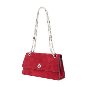 Tory Burch Womens Kira Turnlock Shoulder Bag Leather Red Calfskin Shoulder-hobo-bags
