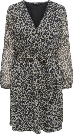 Only Mini Blusen Kleid Langarm Mesh Tunika Print Dress Oberschenkellang mit Gekn&ouml;pftem V-Neck ONLCERA, Farben:Braun,Gr&ouml;&szlig;e Damen:XL