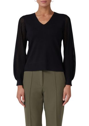 s.Oliver Feinstrickpullover mit V-Ausschnitt und semitransparenten &Auml;rmeln