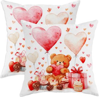 Generic B&auml;renromantische Verspielte Herzen Kissenh&uuml;lle Mit Rei&szlig;verschluss Kissenh&uuml;llen Quadratische Sofakissenbezug F&uuml;r Balkon Hotel Sofa 45X45Cm 2Er Set