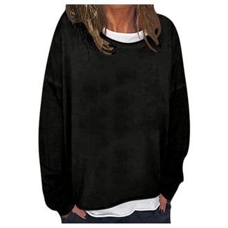 Generic Sweatshirts décontractés pour femmes, couleur unie, bricolage, coupe ample, col rond, pull confortable et élégant, Noir, XL