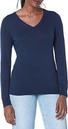 Amazon Essentials Chandail léger à manches longues et col en V pour femme, coupe classique (disponible en grande taille), bleu marine, taille XL