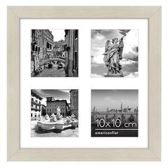 Americanflat Cadre photo de collage en bois clair de 25,4 x 25,4 cm - Affiche des cadres photo de collage de 10 x 4 pour mur avec 4 ouvertures - Bois composite ave