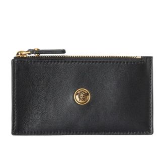 Versace Femme, Accessoires, Noir, Taille: ONE Size Porte-cartes zipp&eacute; en cuir Medusa