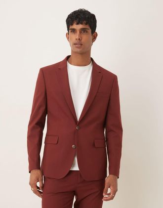 Asos Veste de costume ajustée - Bordeaux-Rouge