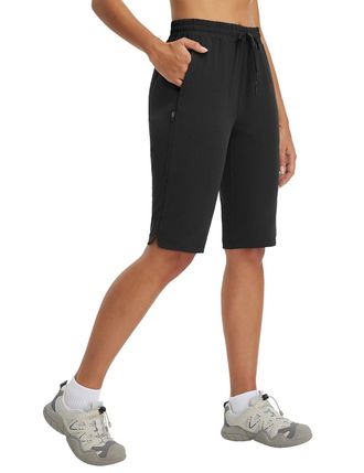Baleaf Damen Wandershorts 13 Zoll Outdoorshorts Wasserabweisend mit Reißverschluss Tasche Schwarz XXL