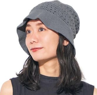 Charm by Casualbox Bucket Hat Bonnet Femme en Tricot, Chapeau Soleil Bob en Coton 100% Fait Main Et Casquette Beret DÉté en Crochet Gris