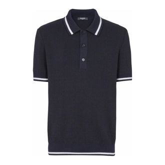 Balmain Homme, Pulls, Bleu, Taille: 2XL Polo en laine &eacute;rinos onogra&eacute;e