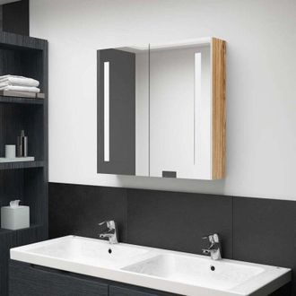 vidaXL Armoire de salle de bain &agrave; miroir led blanc et ch&ecirc;ne 62x14x60cm Vidaxl