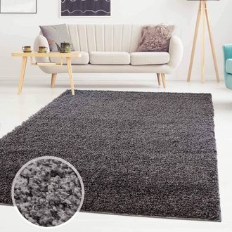 Carpet City ayshaggy Shaggy Teppich Hochflor Langflor Einfarbig Uni Dunkelgrau Weich Flauschig Wohnzimmer, Gr&ouml;&szlig;e: 150 x 150 cm Quadratisch
