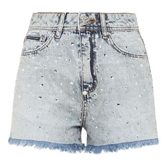 Philipp Plein Logo-Patch Shorts mit Kristallverzierungen - - Shorts - Damen - Blau - W28