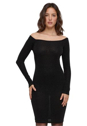 Urban Classics Ladies Off Shoulder Longsleeve Glitter Dress Frauen Mittellanges Kleid schwarz XS