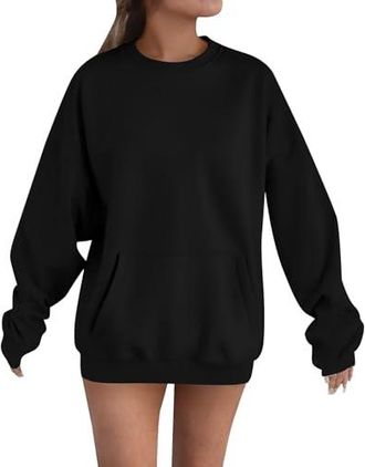 Generic Sweatshirts pour femmes UK Sweatshirts UK pour femme UK couleur unie surdimensionn&eacute; haut col rond manches longues automne hiver d&eacute;contract&eacute; confortabl