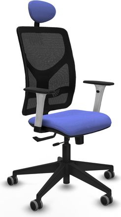 Piqueras y Crespo Blauer Schreibtischstuhl mit wei&szlig;en und schwarzen Armlehnen, h&ouml;henverstellbarer Lendenwirbelst&uuml;tze und festem Kopfteil, ausgestattet mit Syncro/Trasla