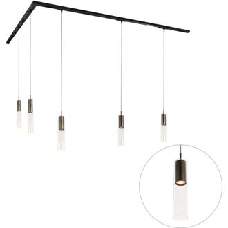QAZQA Modernes Schienensystem mit 5 Pendelleuchten Dunkelbronze 1-phasig - Iconic Lloyd