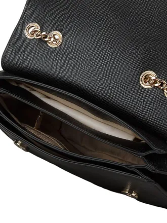 Guess Logo-Plaque Saffiano Crossbody Bag - Black