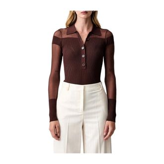 Patrizia Pepe Pull col polo &agrave; manches longues - Femme - Tops - Brun - Taille: 40 FR
