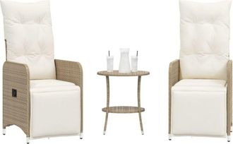 vidaXL Chaises inclinables de jardin lot de 2 avec table beige rotin - Vidaxl