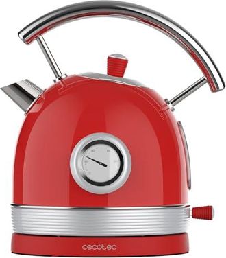 Cecotec bouilloire &eacute;lectrique Thermosense 420 Vintage Light Red de 1,8 litres. 2200 W, 8 tasses de th&eacute;, thermom&egrave;tre int&eacute;gr&eacute;, style vintage, 360 degr&eacute;s, acier 