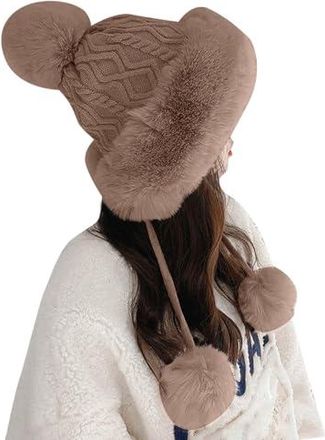 Generic Bonnet Femme Hiver Bonnet Femme Chapeau Femme Hiver Confortable Classique - Bonnet Trappeur Ushanka Femme Hiver, Pompon et Cache-Oreilles Chauds, Id&eacute;a