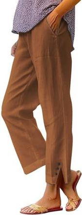 Generic IQYU Pantalon d&eacute;t&eacute; 7/8 en mousseline pour femme - L&eacute;ger - 3/4 - Grande taille - Pantalon d&eacute;t&eacute; l&eacute;ger - Pantalon de plage avec fente - Pantalon d&eacute;t&eacute; l&eacute;g