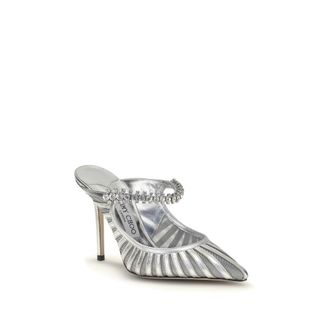 Jimmy Choo London Womens Bing 100 Mule Silver Leather Heels