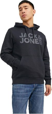Jack & Jones Herren Hoodie Kapuzenpullover Pullover Hoody JJECORP - S M L XL XXL, Größe:XS, Farbe:Black Large Print/W Black 12152840