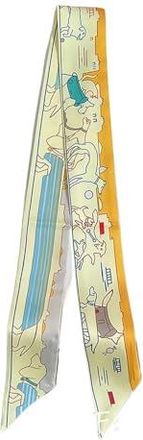 Generico Ruban &agrave; carreaux cor&eacute;en, ceinture &agrave; cheveux longs et &eacute;charpe en soie pour femmes, jaune, 90X5CM