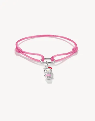 Thomas Sabo Hello Kitty bracelet textile rose avec charm - connect en argent&eacute;, noir, rouge, rose