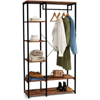 IDMarket Idmarket - Ankleide Kleiderschrank Regale b. 90 cm hawkins dunkles Holz Industriedesign