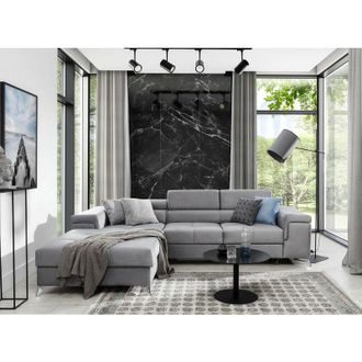 Les Tendances Les Tendances - Canapé convertible dangle gauche velours gris clair Rika 280 cm