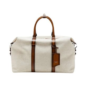 Biagini Homme, Sacs, Brun, Taille: ONE Size Sac Weekender en Toile avec Détails en Cuir Peints à la Main