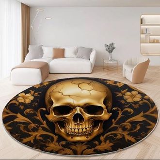 Generic Tapis Rond Diam&egrave;tre 120 cm, imprim&eacute; Style Sombre Style Gothique Cr&acirc;ne Motif, Tapis de Sol D&eacute;coration Antid&eacute;rapant pour Salon Chambre Cuisine Salle &agrave; M