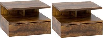 HOMCOM 2er-Set Moderne Hänge-Nachttische für das Schlafzimmer, Nachttische mit Schublade und Holzablage, 35x32x22,5cm, Rustikales Braun