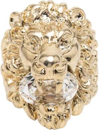 Gucci 20th Century Gold Plated Crystal Lion Head Ring costume ring