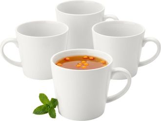 Wilmax England Wilmax - Teetassen & Kaffeetassen - 4er Set - 280ml - Kaffeebecher Porzellan - Becherset - Tasse f&uuml;r Tee, Kaffee, Cappuccino - Porzellantassen mit Gri