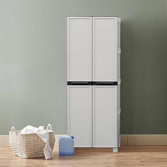 Dmora Namur Outdoor-Garderobe, Mehrzweckschrank, Wäscheschrank, Outdoor-Schrank, 100% Made in Italy, Hellgrau, 70 x 39 x 172 cm