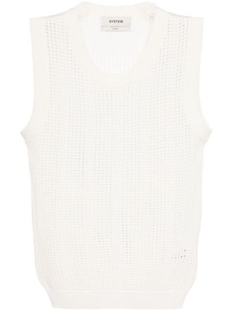 System débardeur en maille ajourée à col rond - Blanc