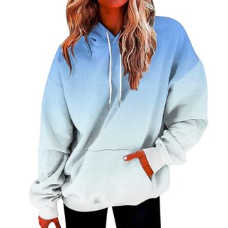 Generic Hoodie Damen Oversize Farbverlauf Kapuzenpullover Pullover Sweatshirt mit Kapuze Langarm Pulli Winter Mode Oberteile Casual Sportjacke Kordelzug Stree