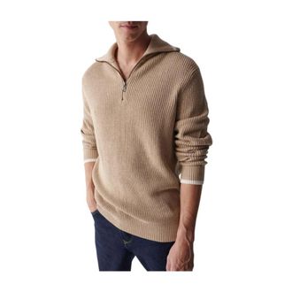 Salsa Homme, Pulls, Beige, Taille: L Pull Beige à Col Haut et Fermeture Éclair