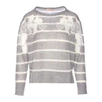 Twinset Femme, Pulls, Gris, Taille: 42 FR Pull ray&eacute; avec dentelle