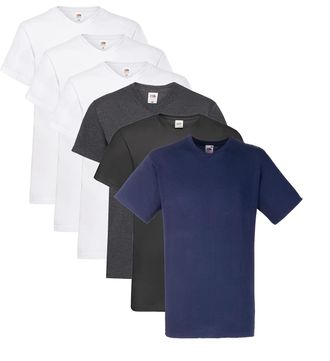 Fruit Of The Loom Herren- V-Neck T-Shirt M L XL XXL 3XL 4XL 5XL Farbsets, 3Weiss 1D.Heather 1Schwarz 1Navy (6 Pack) + 1 HL Kauf Notizblock, 3XL (6er Pack)