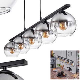 HOFSTEIN Pendelleuchte Koyoto, H&auml;ngelampe aus Metall/Glas in Schwarz/Rauchfarben/Klar, H&auml;ngeleuchte im Retro/Vintage-Design mit Glasschirmen (&Oslash; 15 cm), 5-flamm