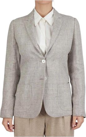 Kiton Femme, Vestes, Gris, Taille: 42 FR Blazer G&eacute;om&eacute;trique en Lin