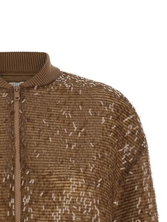 Brunello Cucinelli Sequin-Embroidered Silk Cardigan - Brown
