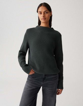 OPUS Strickpullover PONTELLE aus nachhaltigem BCI Cotton Funnel Neck, nat&uuml;rlicher Griff, Rippstruktur
